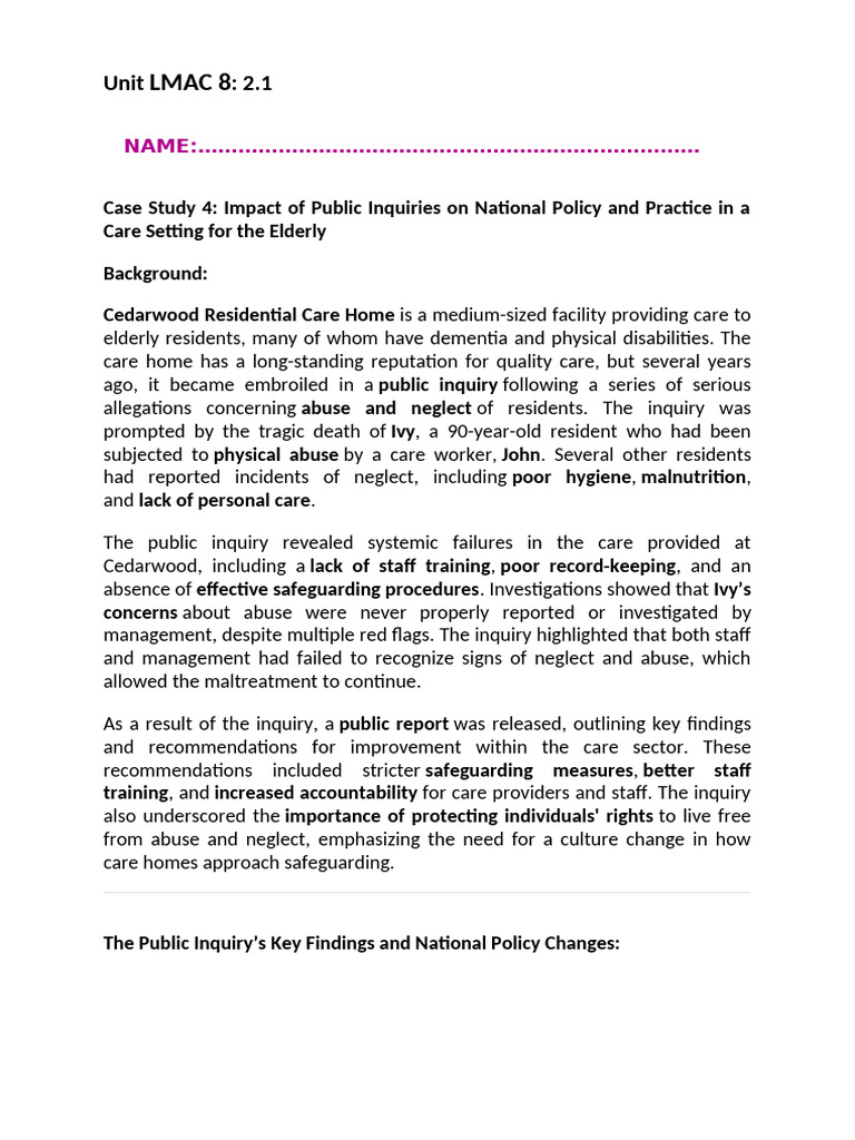 Case Study 4 - LMAC 8A Safeguarding | PDF | Audit | Child Abuse