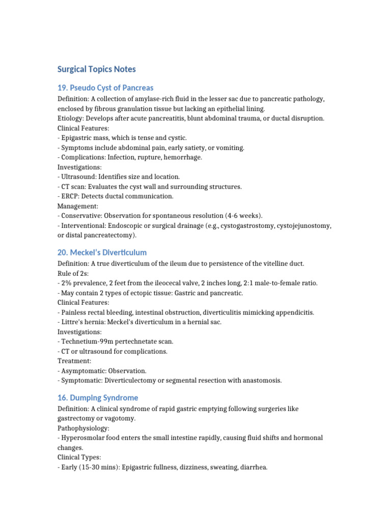 Surgical Topics Notes | PDF | Diseases And Disorders | Clinical Medicine