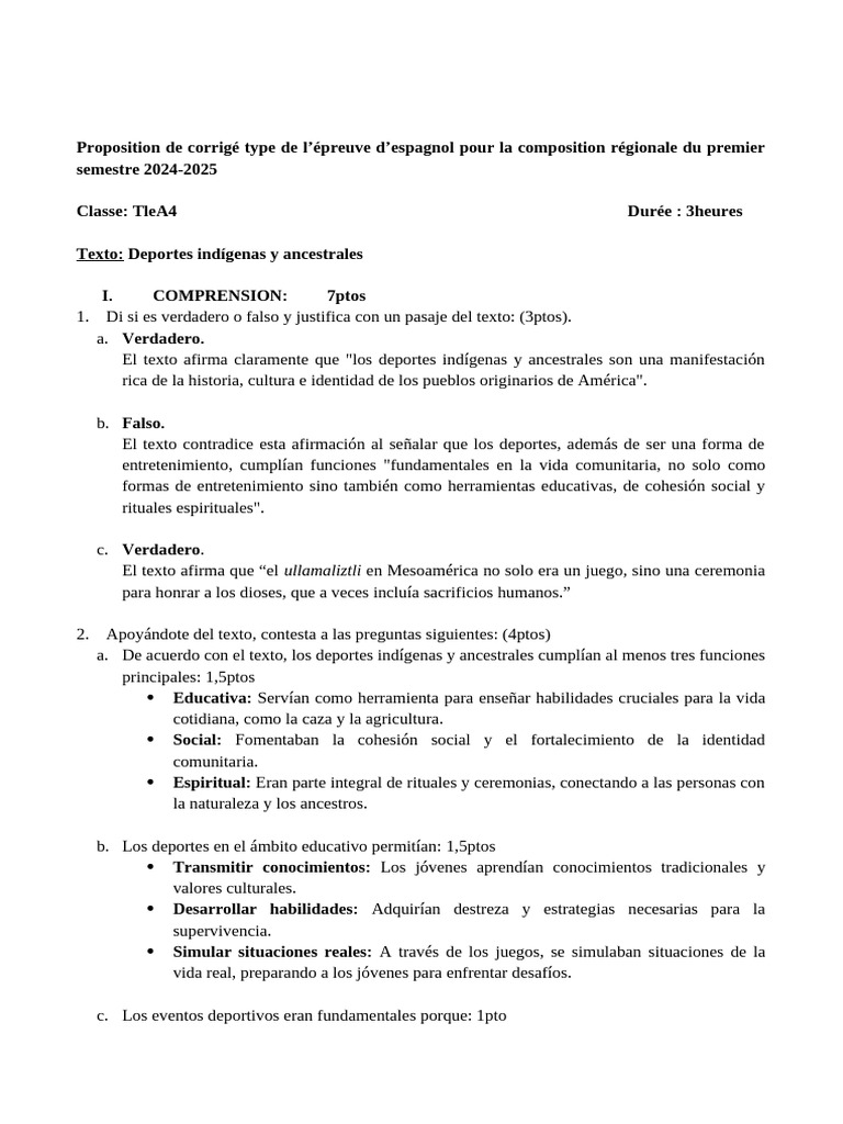 Compo Regional Sem 1 Terminale 2025 Corrigé Type | PDF | Léxico | Lingüística