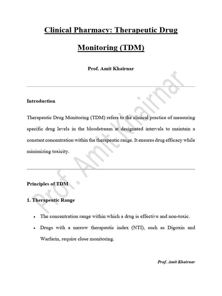 Clinical Pharmacy - Therapeutic Drug Monitoring (TDM) | PDF ...