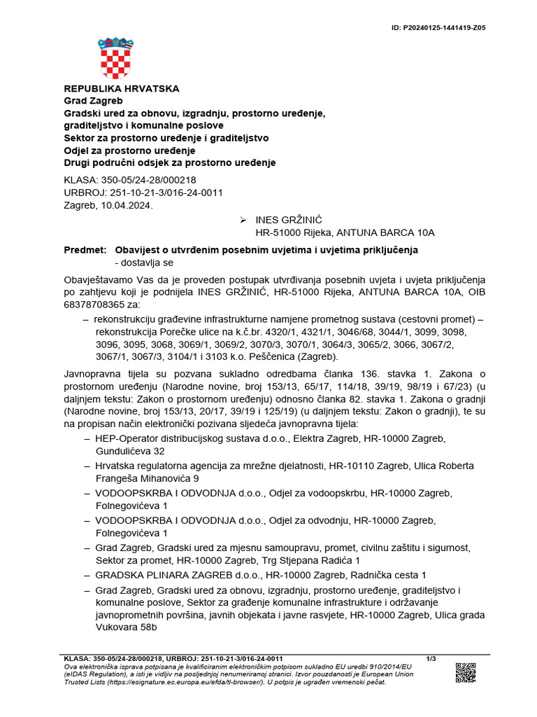 Obavijest o Utvrđenim Posebnim Uvjetima I Uvjetima Priključenja | PDF