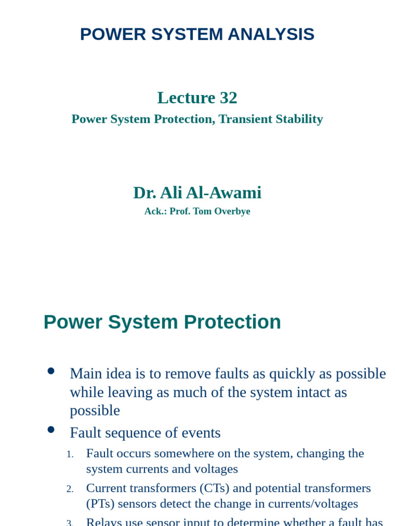 Lec32-Protection-transient Analysis | PDF | Relay | Electric Power Transmission