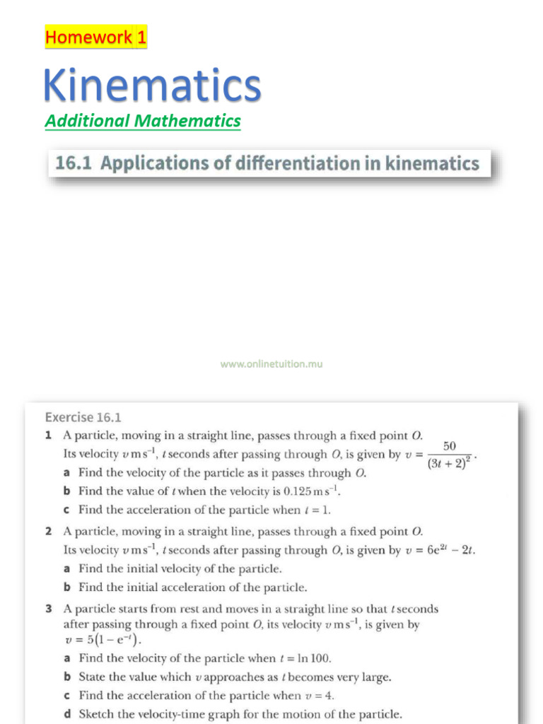 Kinematics - Homework 1 - Applications of Differentiation | PDF