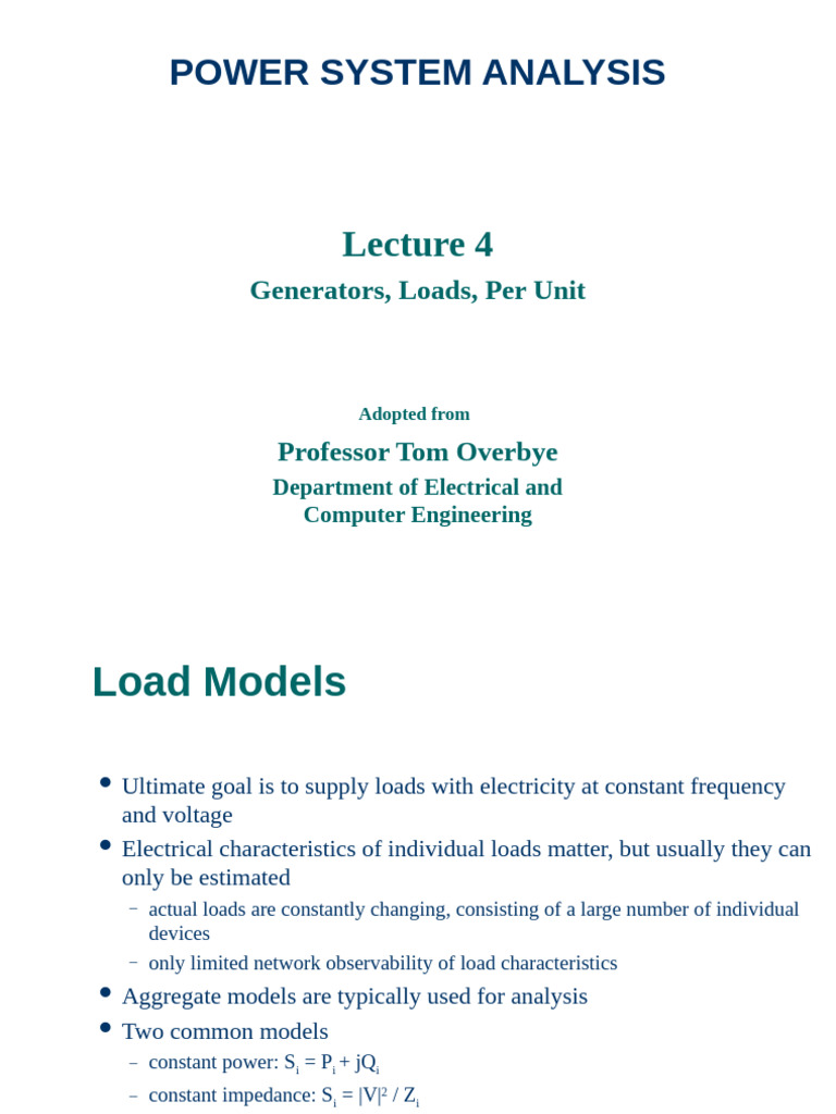 Lec04 GenModel LoadModel PerUnit-150906 | PDF | Electric Generator ...