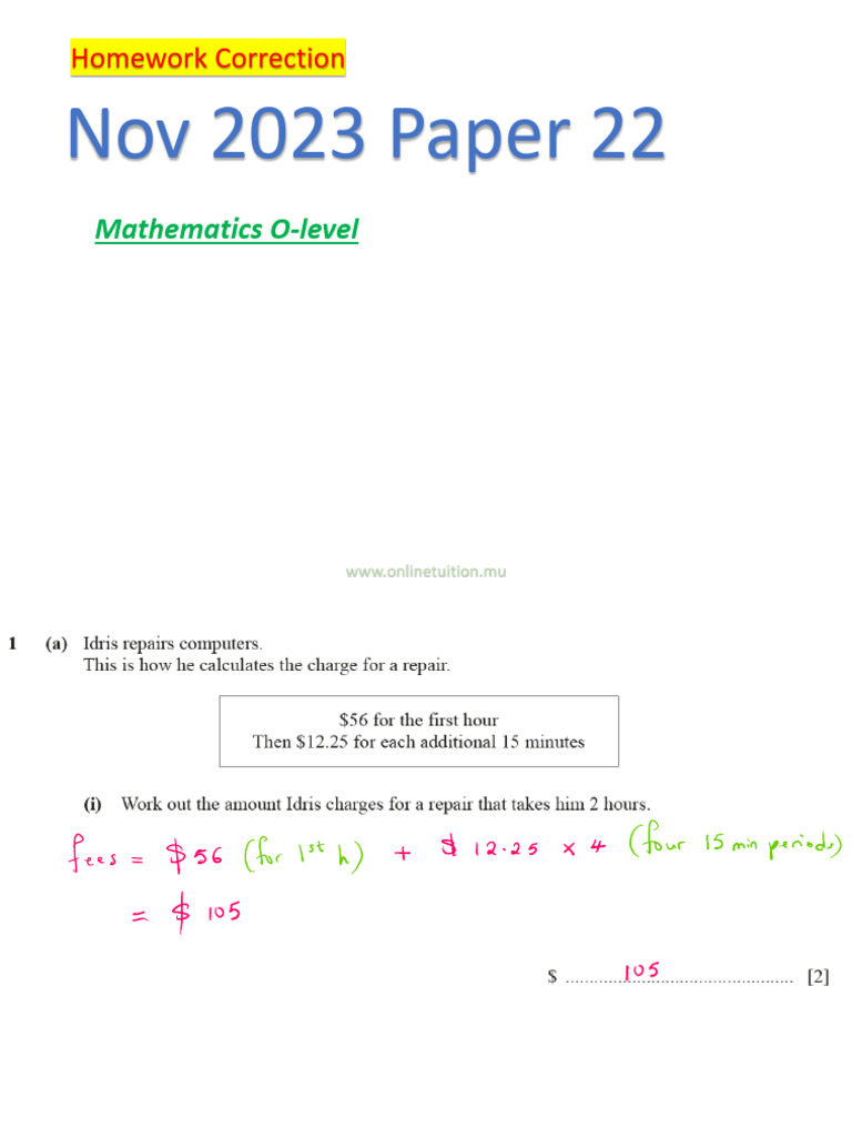 N23 Paper 22 - Answers - Maths O-Level | PDF