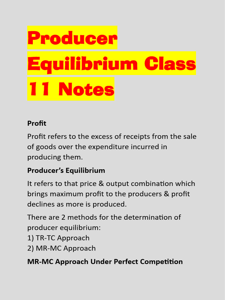 Producer Equilibrium Class 11 Notes | PDF | Economic Equilibrium ...