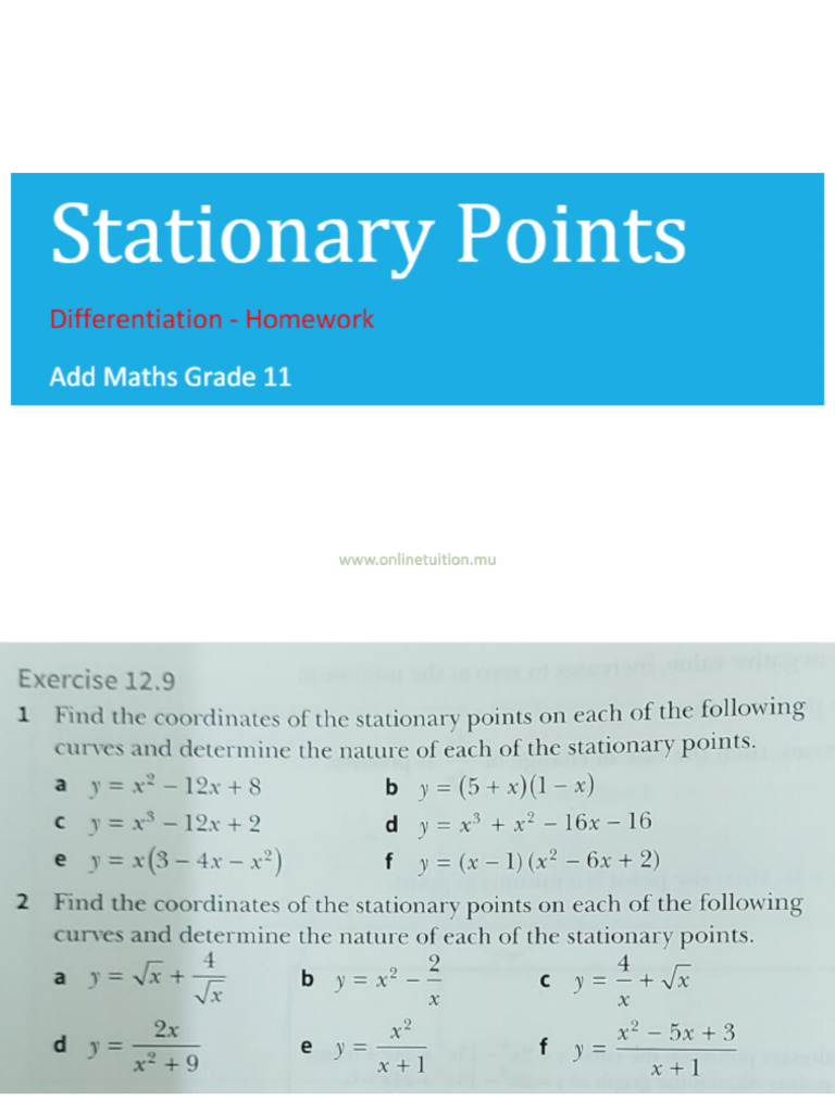 Differentiation - Stationary Points - Homework | PDF