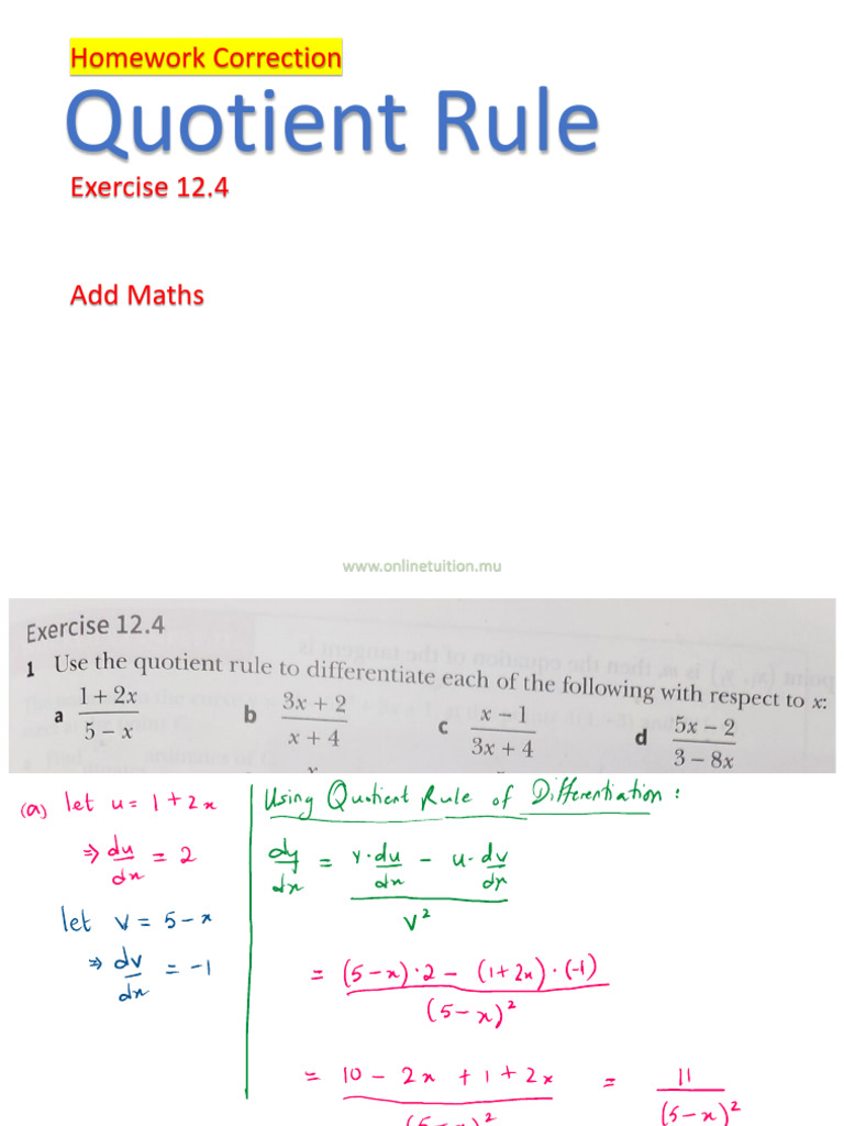 Quotient Rule - Ex 12 - 4 - Answers | PDF