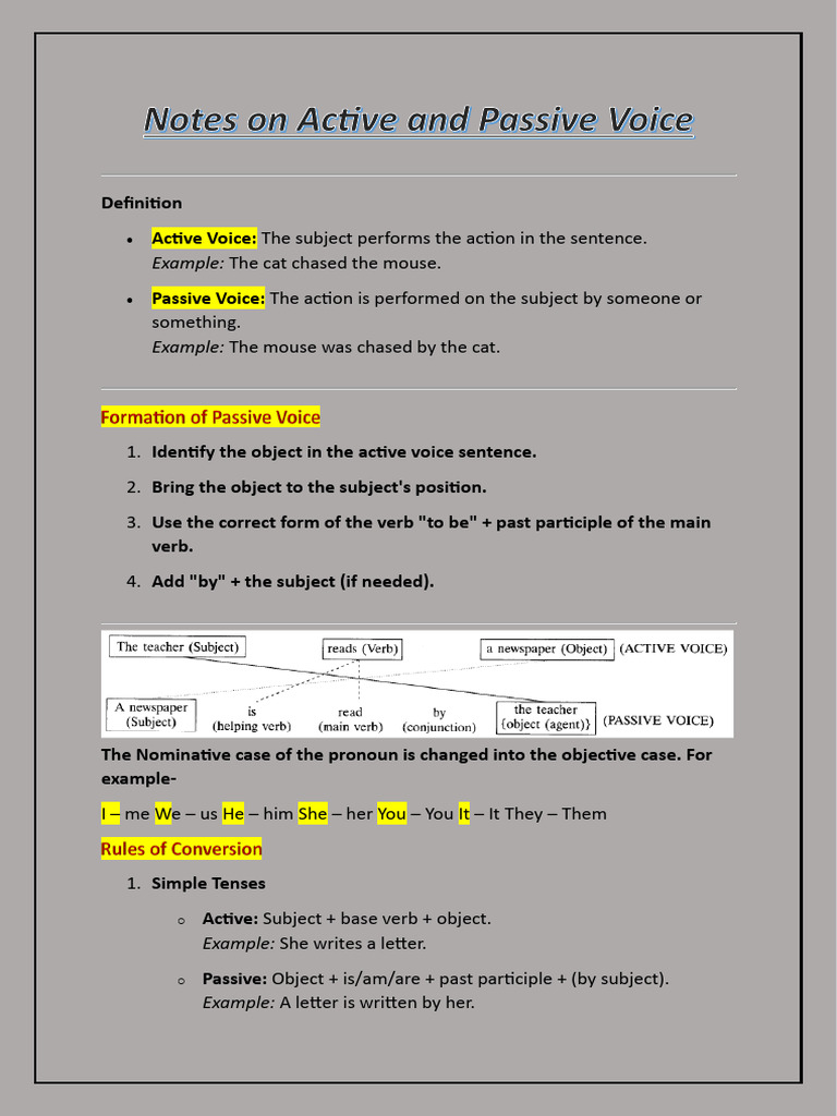 Notes on Active and Passive Voice | PDF | Perfect (Grammar) | Verb