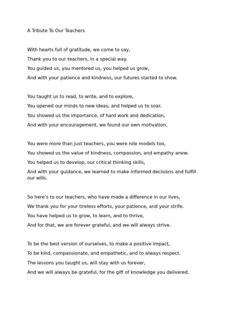 Heartfelt Tribute to Our Teachers | PDF