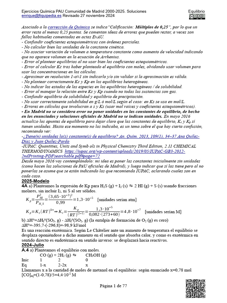Pau equilibrio química | PDF | Equilibrio químico | Velocidad de reacción