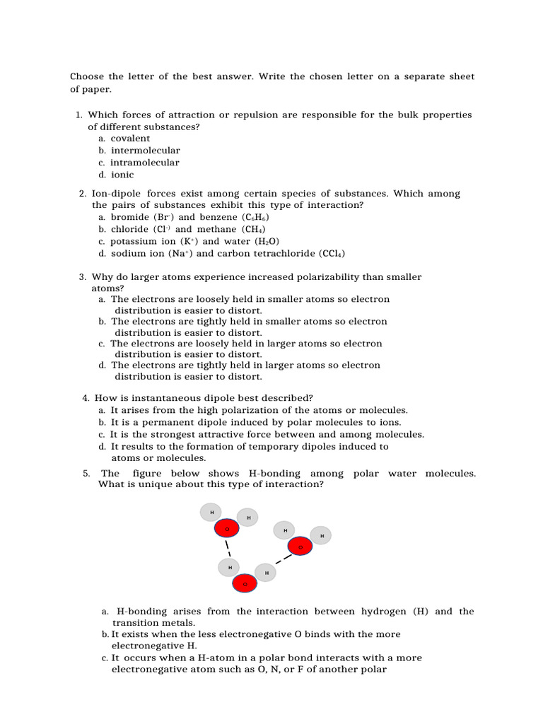 CHEM PRACTICE MATERIALS | PDF | Intermolecular Force | Chemical Polarity