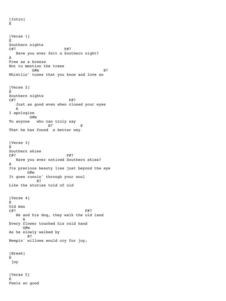 Southern Nights Song Lyrics | PDF