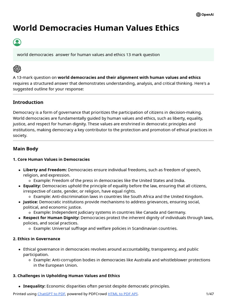World Democracies Human Values Ethics | PDF | Scientific Method | Deductive Reasoning