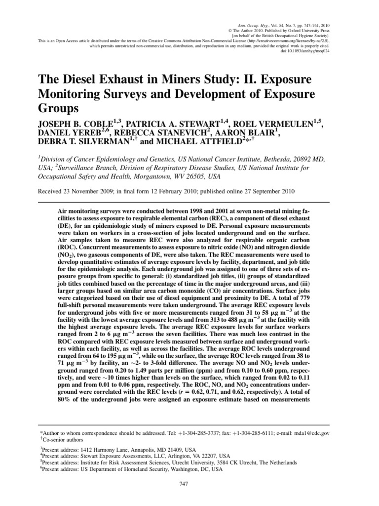 Diesel Exhaust Exposure in Miners Study | PDF | Mining