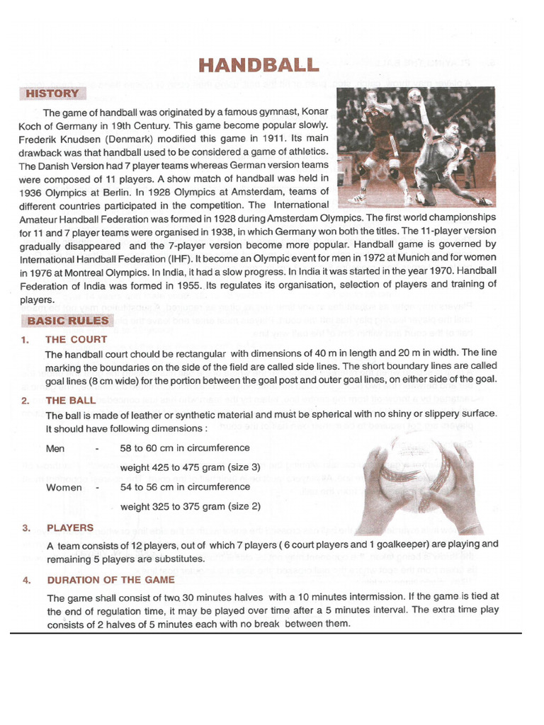 Class XII Physical Education Practical Record (Handball) | PDF