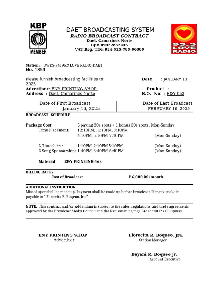 Ey Printing Shop Contract 2025 053 | PDF