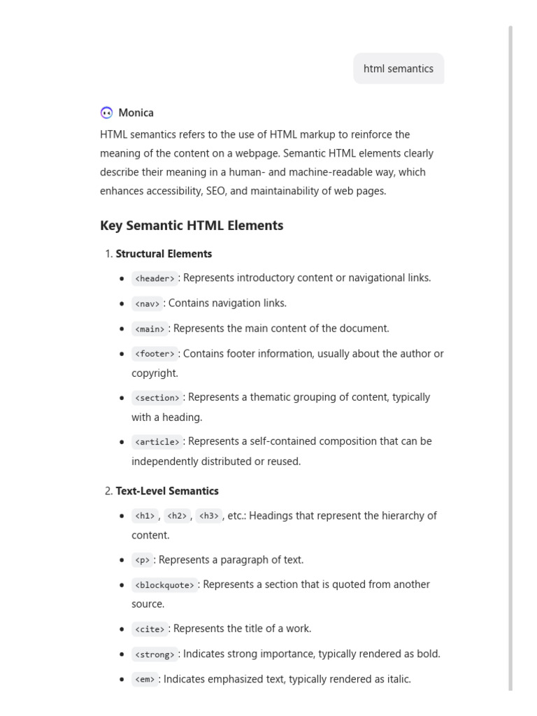 HTML Semantics Explained - Monica AI Chat | PDF | Html | Html Element