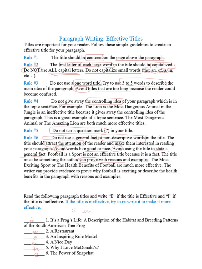 Paragraph Writing - Effective Titles | PDF