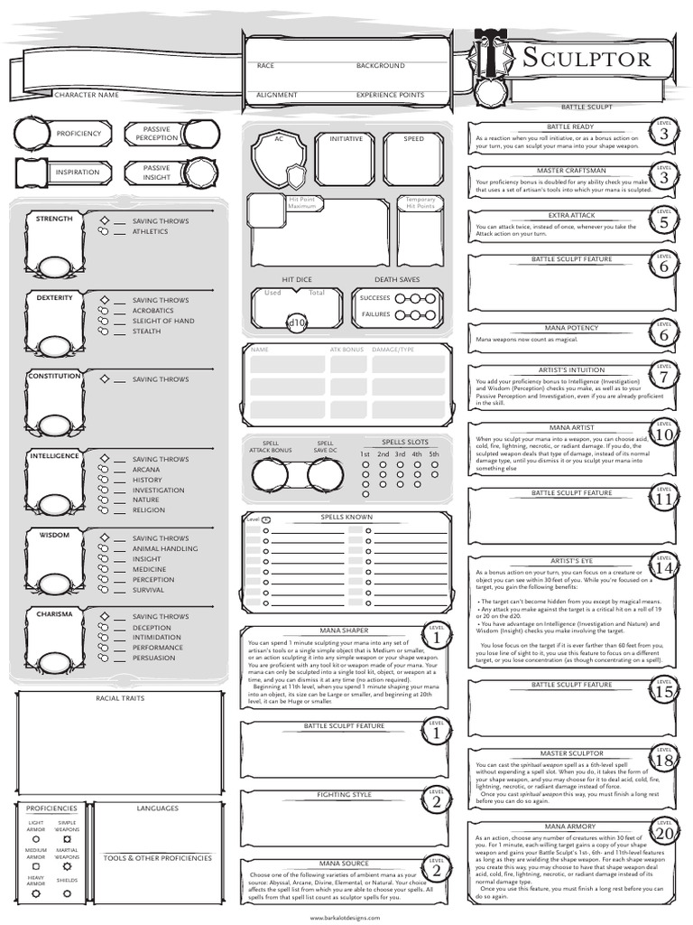 892403-Nathanal-Roux-Class_Character_Sheet_Sculptor_v0.3 | PDF | Role Playing Games | Tabletop Games