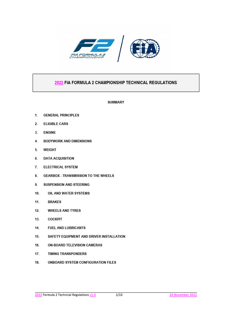 2022 Fia f2 Technical Regulations v1.0 1 | PDF | Seat Belt | Manual ...