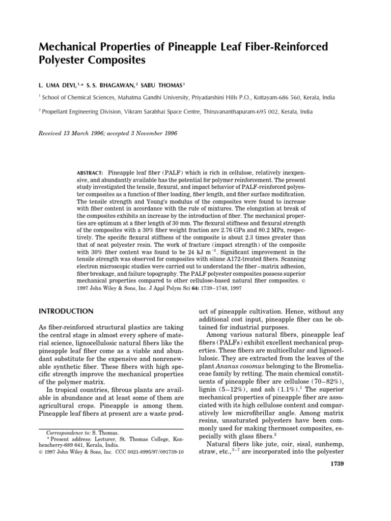 Mechanical Properties of Pineapple Leaf Fiber-Reinforced Polyster ...