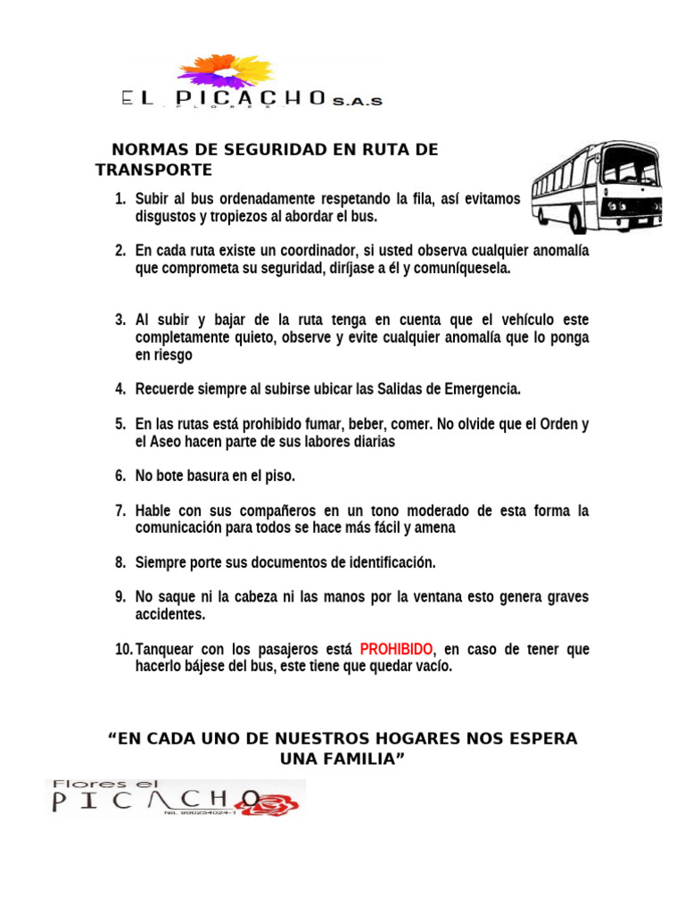 Reglamento de Seguridad en La Ruta Picacho | PDF