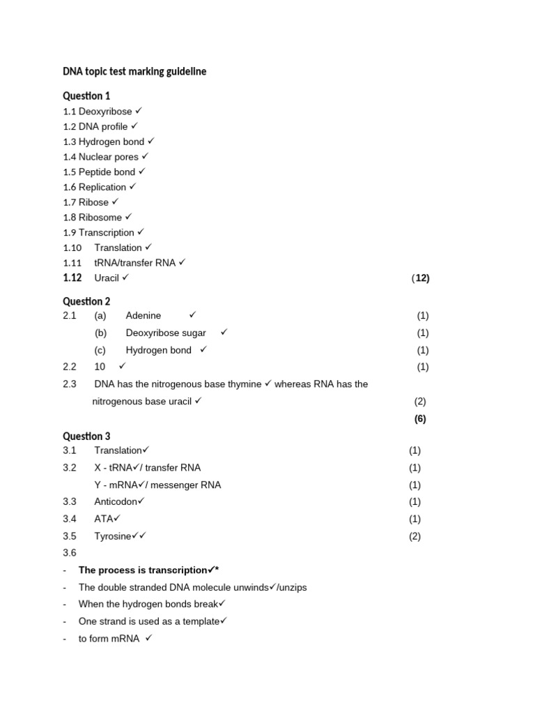DNA Topic Test Marking Guideline | PDF