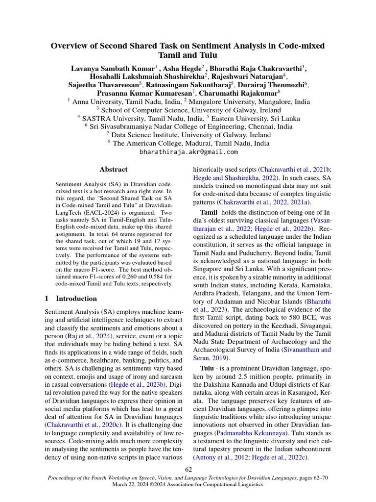 2024.dravidianlangtech 1.10 | PDF | Support Vector Machine | Tamil Language