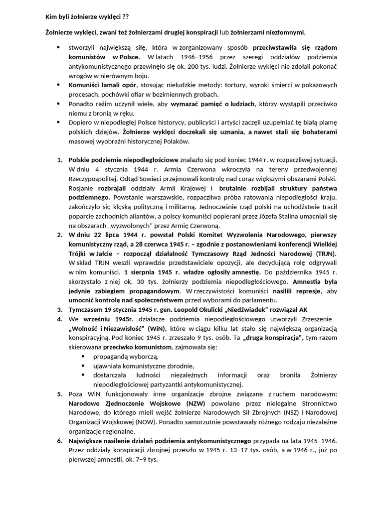 Żołnierze Wyklęci - Notatka | PDF