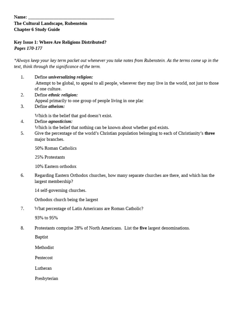 ch6 Readsing Guide APHG 1 | PDF | Christian Church | Christian Denomination