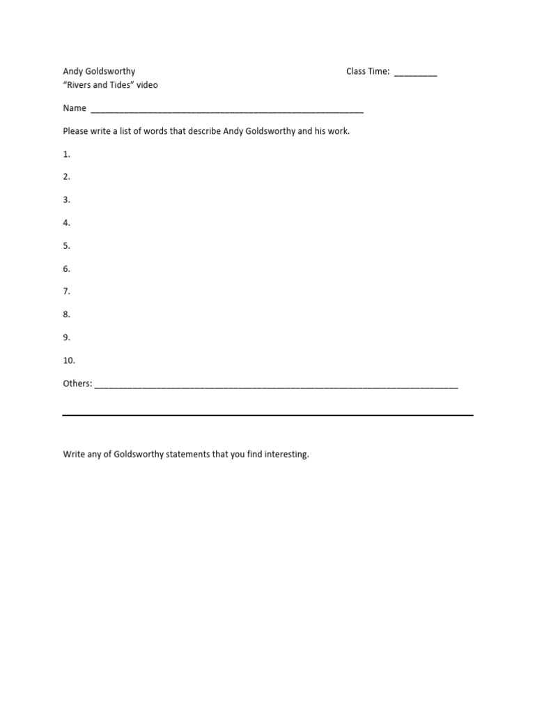 Rivers and Tides Printable Worksheet | PDF