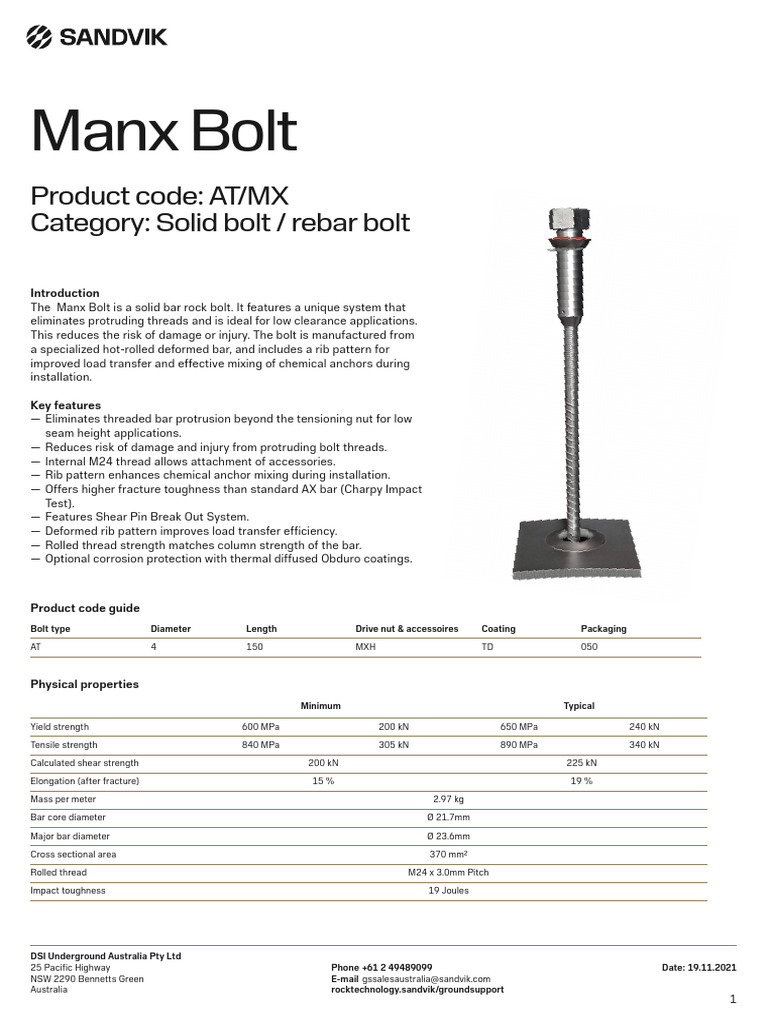 Manx Bolt Specifications and Features | PDF | Screw | Strength Of Materials