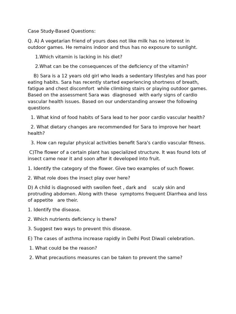 Health and Nutrition Case Study Questions | PDF
