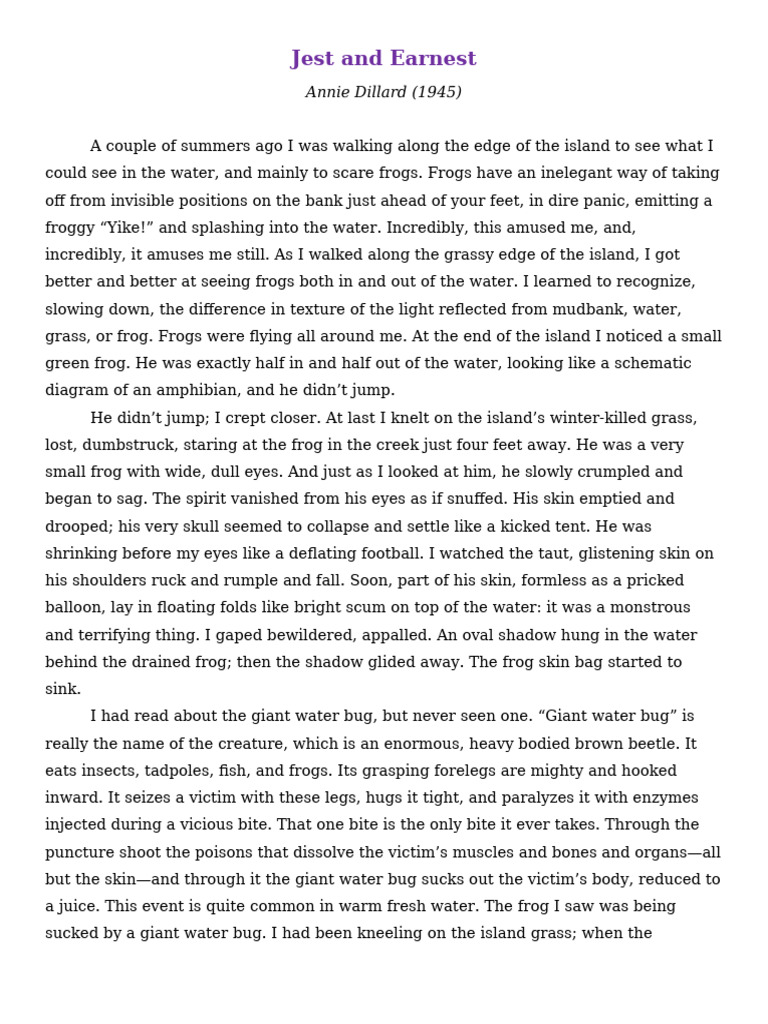 Jest and Earnest-Annie Dillard | PDF | Frog | Insects