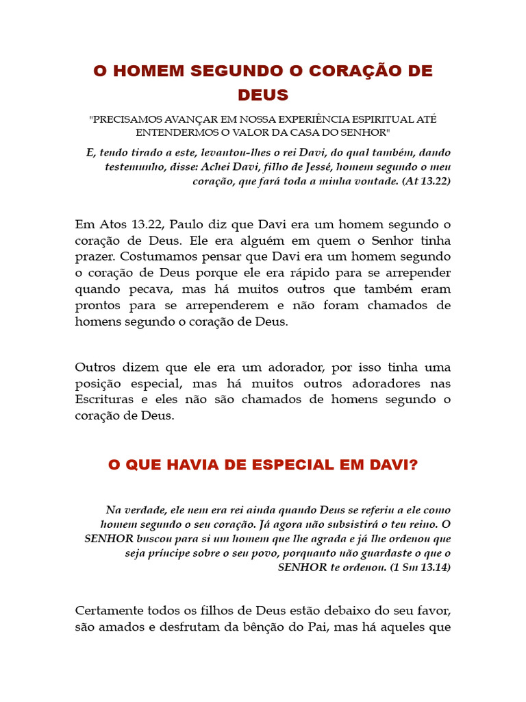 Davi: Homem Segundo o Coração de Deus | PDF | Davi | Arca da Aliança