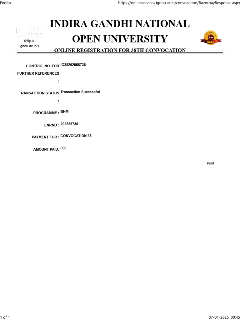 Convocation Payment Receipt | PDF