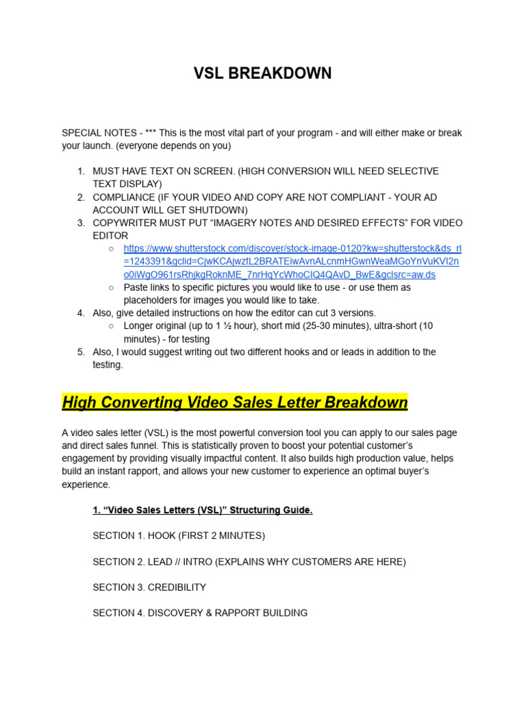 Basic VSL Breakdown For - (New Copywriters) | PDF