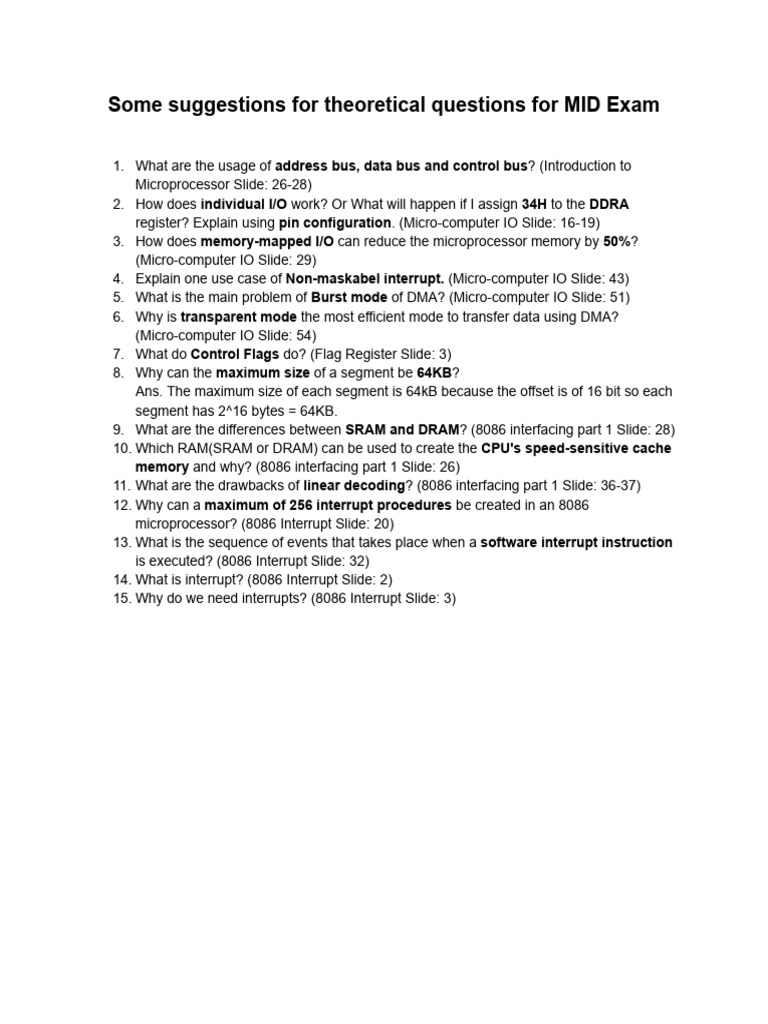 Some Suggestions For Theoretical Questions For MID Exam | PDF
