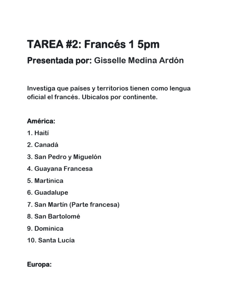 Países Francófonos por Continente | PDF