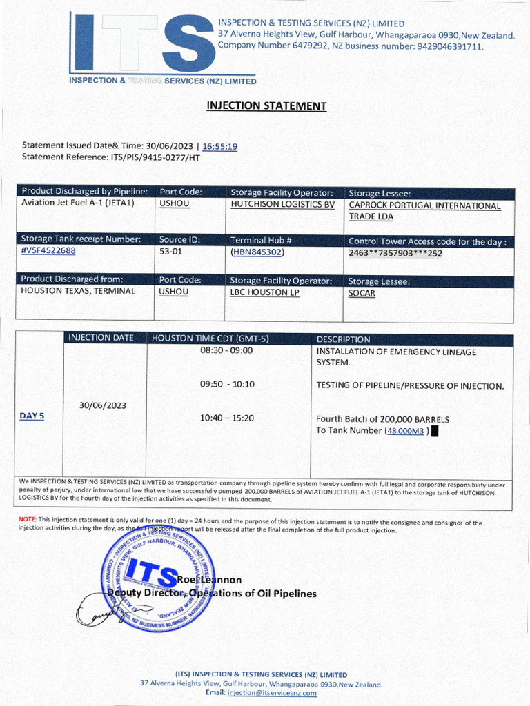 ITS INJECTION STATEMENT-ITS - PIS - 9415-0277 - HT - Dated - 30 - 06 ...