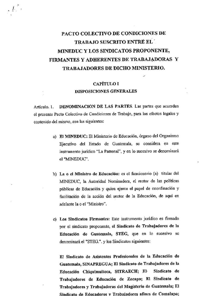 Pacto Colectivo de Condiciones de Trabajo Entre MINEDUC y SINDICATOS | PDF
