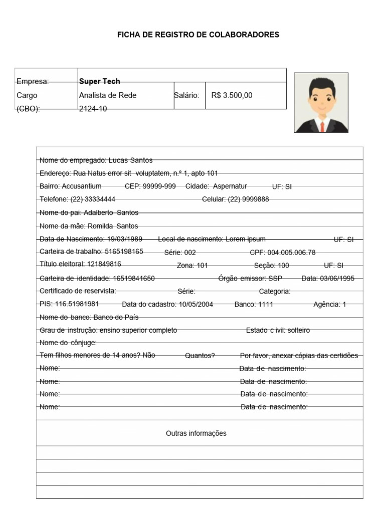 Ficha de Registro Funcionario | PDF