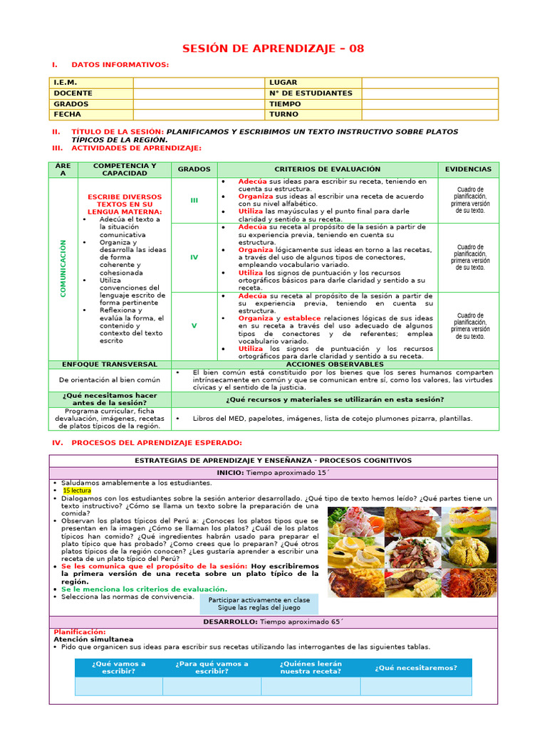 SESIÓN 08 - Escribimos una receta | PDF | Aprendizaje | Puntuación