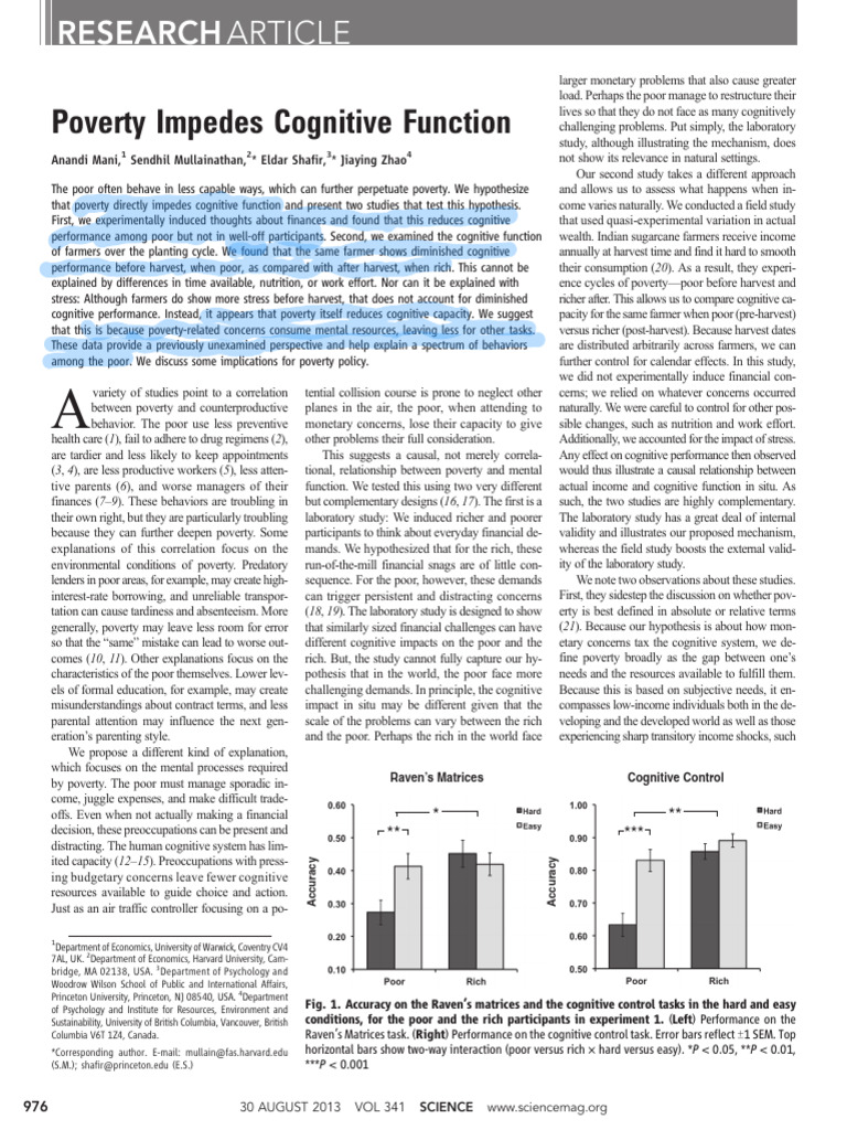 Poverty Impedes Cognitive Function | PDF | Poverty | Poverty & Homelessness