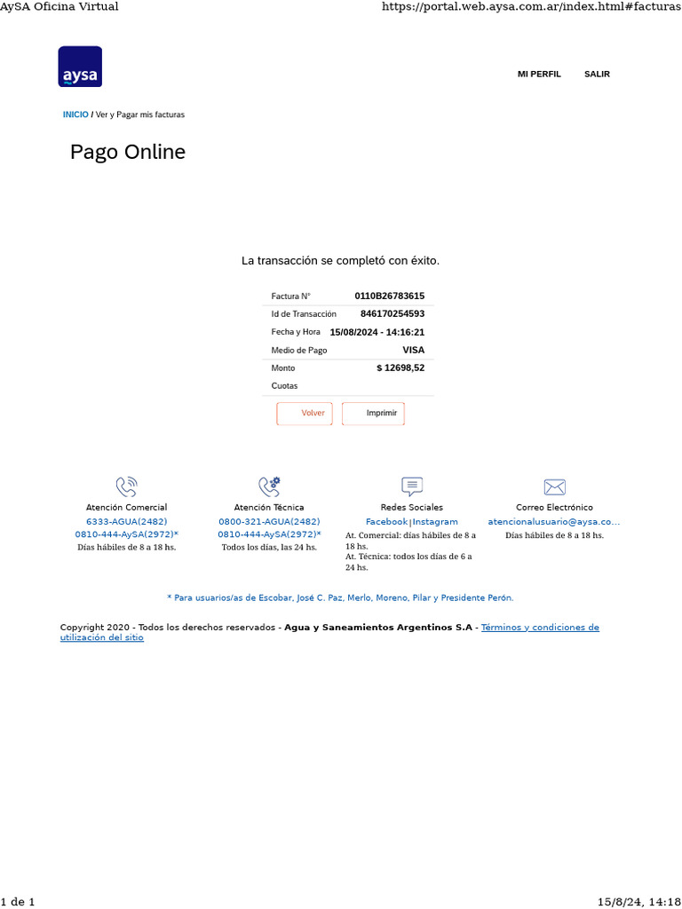 AySA Oficina Virtual | PDF