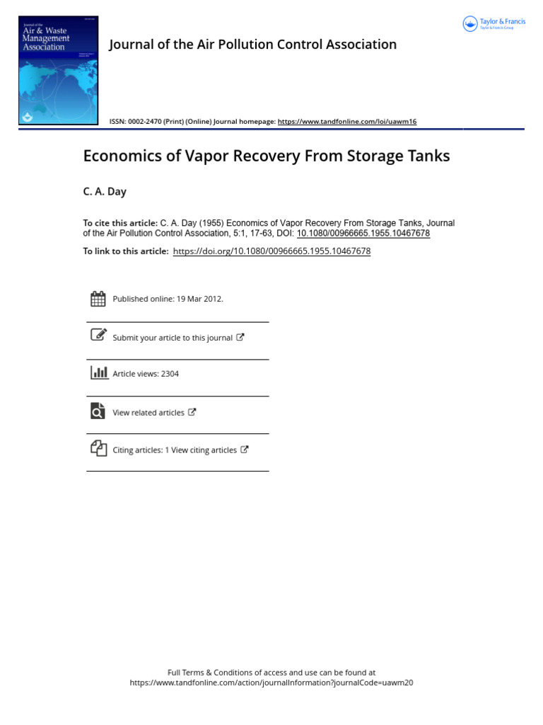 Economics of Vapor Recovery From Storage Tanks | PDF | Adsorption | Petroleum