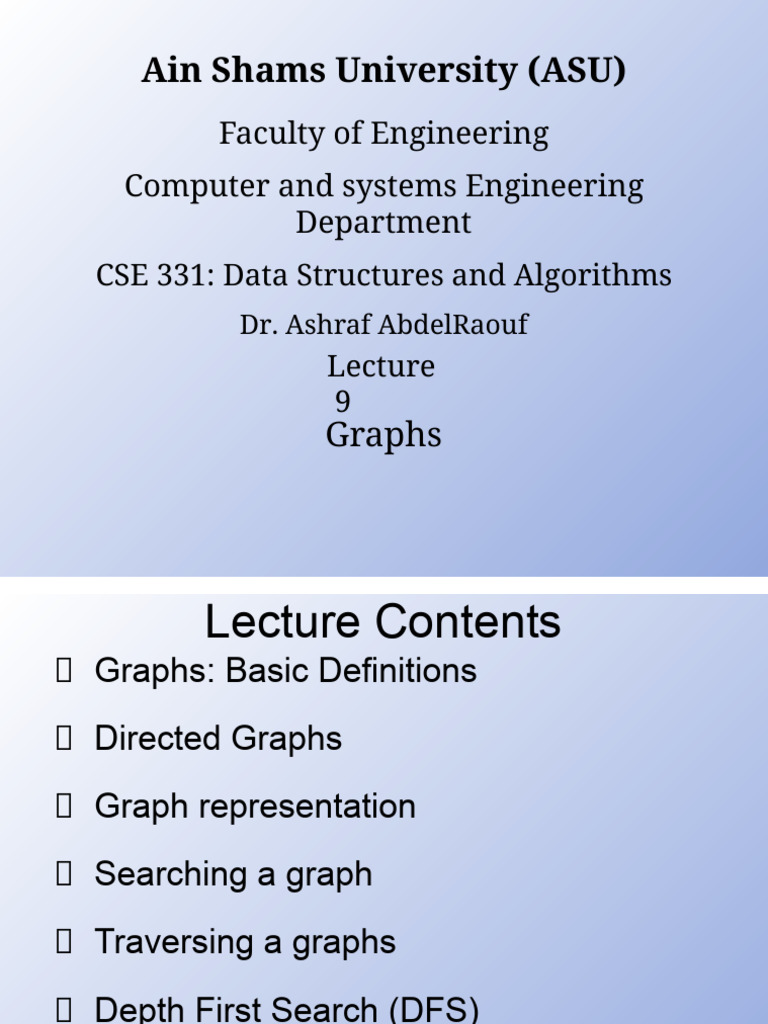 ASU-F23-Lect09-Graphs and Digraphs - .PPSX | PDF | Vertex (Graph Theory) | Algorithms
