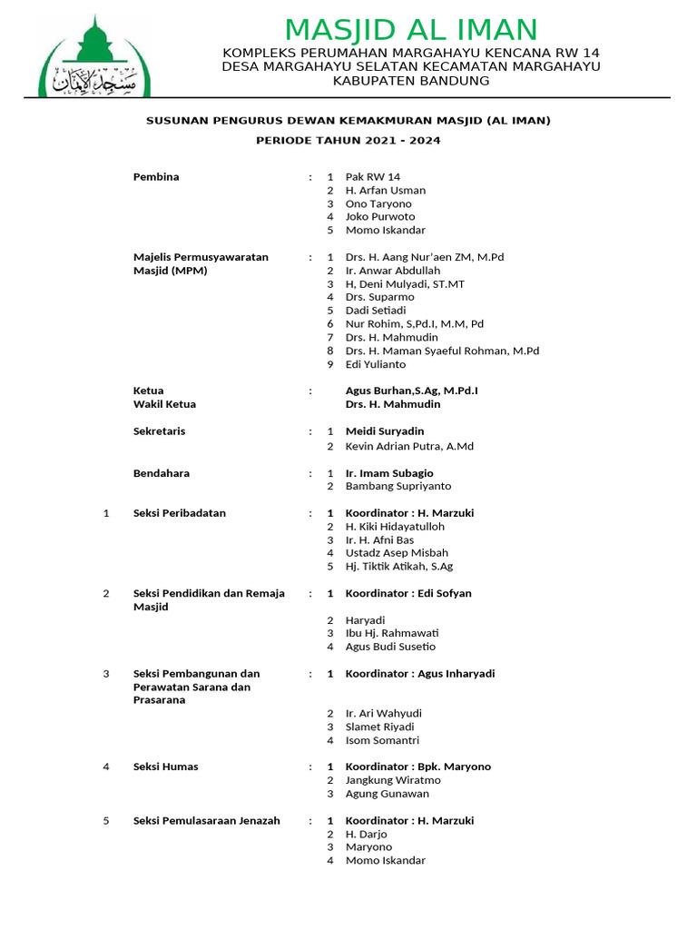 PENGURUS DKM AL IMAN | PDF