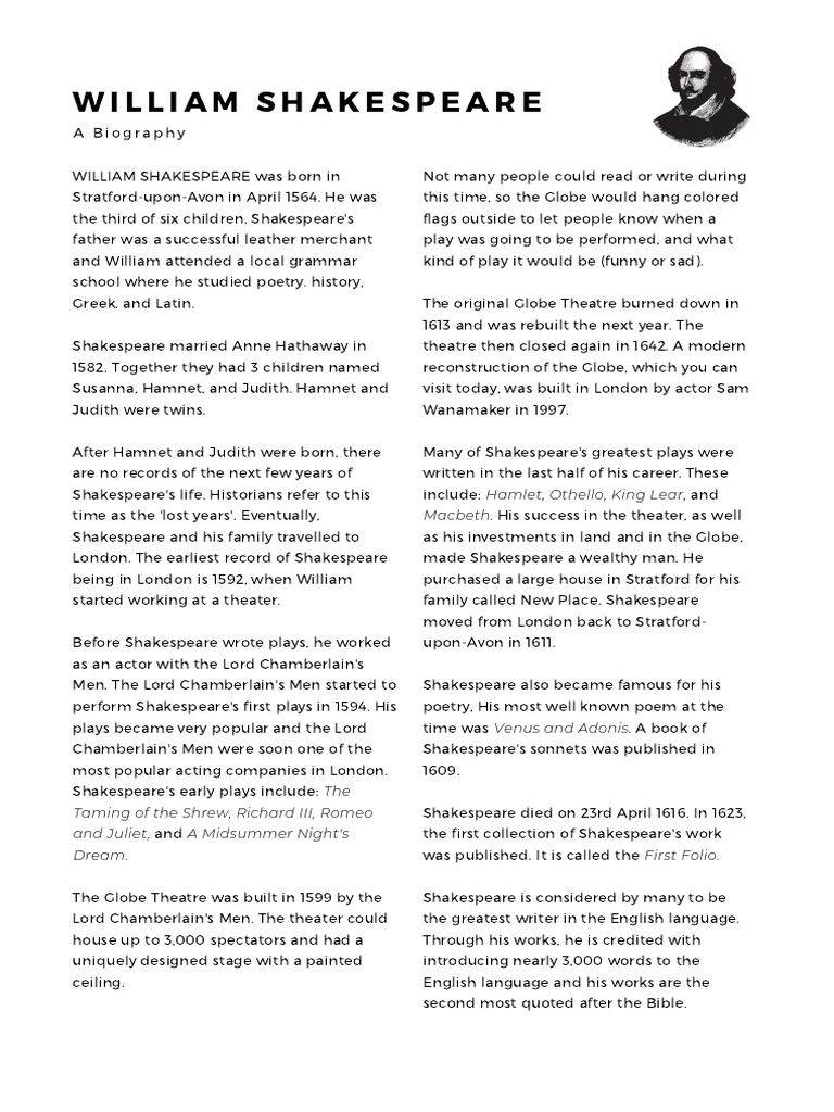 Shakespeare Biography Assignment | PDF | William Shakespeare